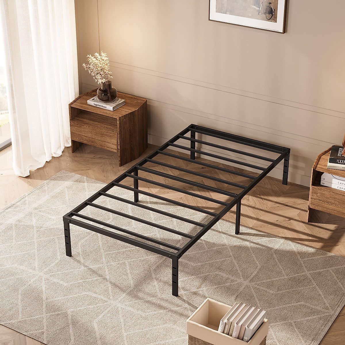 JTPTU 18 Inch High Twin Bed Frame No Box Spring Needed,Heavy Duty Metal Bed Frame Twin Size,Kids Twin Platform Bed Frame Steel Slat Support,Easy Assembly,Noise Free,Non Slip Black Bed Frame Twin