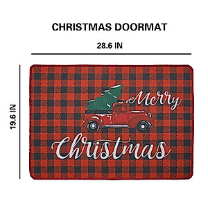 Phedrew Non-Slip Christmas Rugs Christmas Mats 20 x 28 Inches, Christmas Tree Red Truck Buffalo Plaid Holiday Rugs Winter Welcome Doormats Floor Mat for Outdoor Indoor Xmas Rug Home Garden Decorative