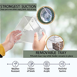 Clear Window Bird Feeder, Squirrel Proof with Strong Suction Cups Removable Sliding Seed Tray, Fits for Wild Birds. Best Gift