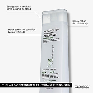 GIOVANNI Tea Tree Triple Treat Invigorating Conditioner - Cooling Peppermint, Eucalyptus, Rosemary, Helps Dry Flaking Scalp, Paraben Free, Helps to Moisturize, Smooth & Detangle - 24 oz (1 Pack)