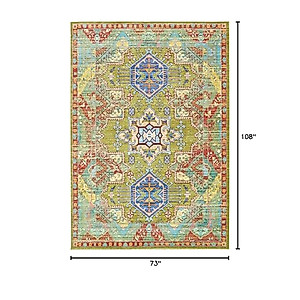 Unique Loom Austin Collection Vibrant Colors, Abstract, Traditional Area Rug, Rectangular 6' 0" x 9' 0", Light Green/Beige