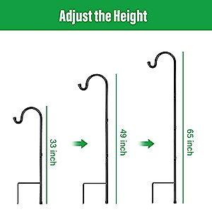 GOFORWILD Shepherd’s Hooks 2 Pack Black, 65 inches Tall, Adjustable Premium Metal Garden Hook for Outdoor, Hanging Plant, Solar Lights, Lanterns, Bird Feeders, Garden Stake and Wedding Decor, 7015