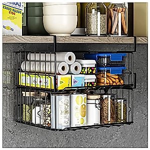 Under Shelf Basket Storage 2Pack - 11.8in Metal Under Cabinet Shelf, Hanging Wire Basket Shelves, Undershelf Storage Basket for Kitchen Pantry Bookshelf