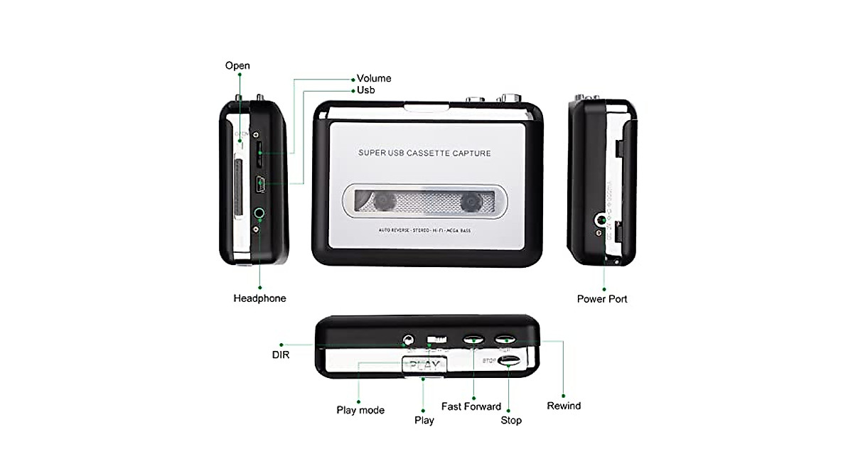 Portable USB Cassette Player & MP3 Converter - Digitize Tapes