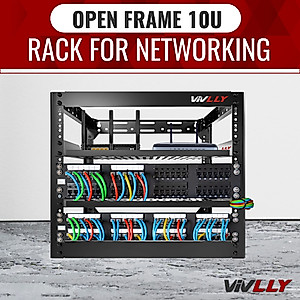 Vivlly Open Frame 10U Rack for Networking, Servers, Audio, and Video Equipment, Heavy Duty 1U Vented Shelves, Wall Mounted Hardware or Floor Standing Support