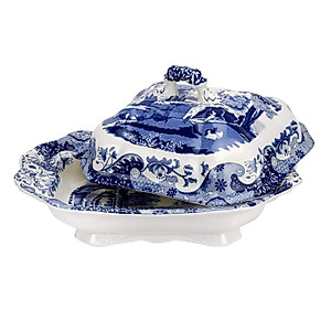 Spode Blue Italian Covered Vegetable Dish | 12 Inch Serving Dish and Dinner Table Centerpiece | Made of Fine Porcelain | Microwave and Dishwasher Safe