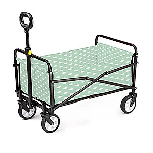 Collapsible Wagon Cart Seamless White Polka dots Mint Foldable Utility Wagon Large Capacity Garden Cart with Push Bar for Beach Camp Outdoor Shopping