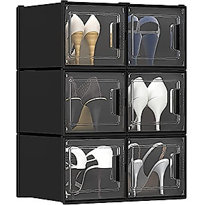 YITAHOME Shoe Storage Box, Set of 6 Shoe Storage Organizers Stackable Shoe Storage Box Rack Clear Drawer-Black