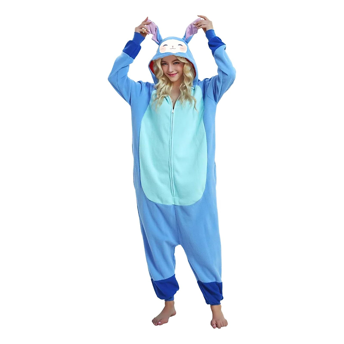 LandRosy Animal Adults Unisex Onesie Halloween Plush Costumes Sleeping Pajamas(BlueStitch- S)