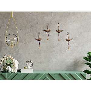 Mie Creations Sparrow Décor, Metal Birds Carved Wings, Feather (Set of 4) | Wildlife Wall Art Hanging, Garden Miniature Ornaments for Crafts, Home | Rustic Gold Bird Figurines with Jingle Bells-4.5''