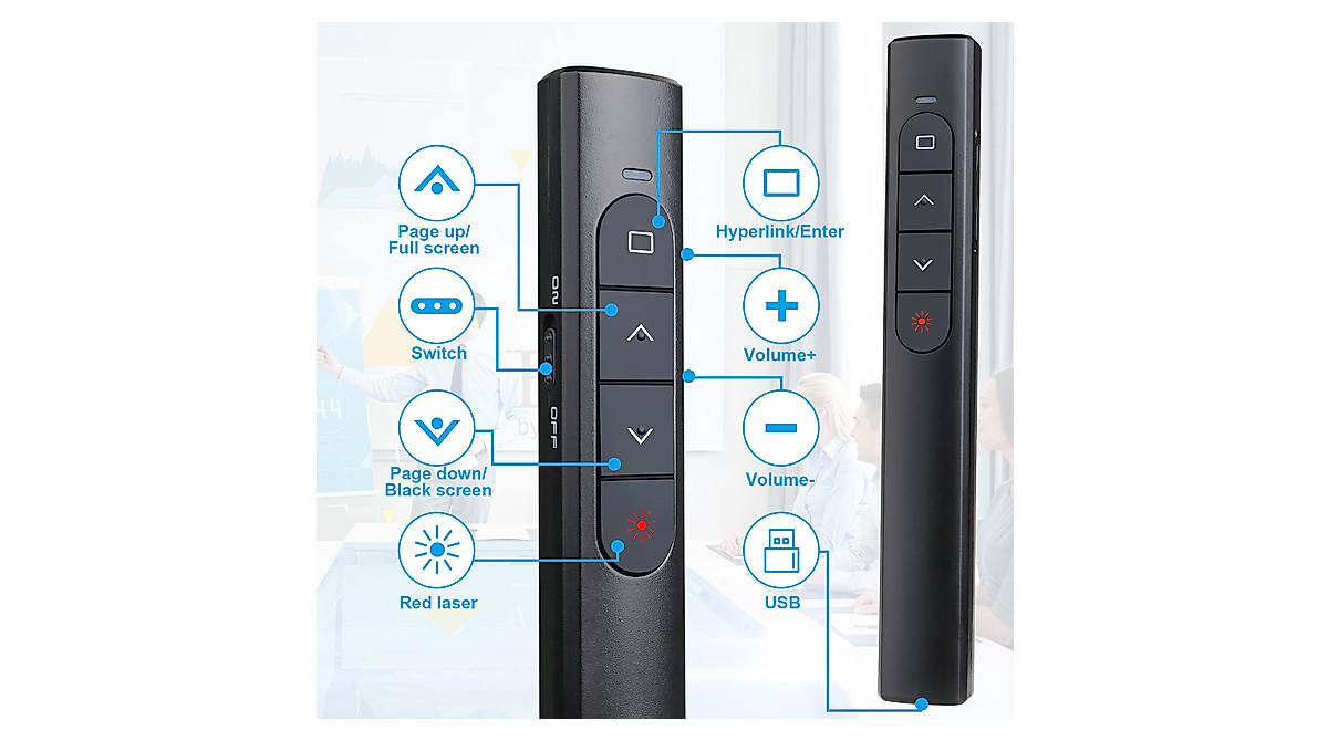 Wireless Presenter Remote with Laser Pointer & 100FT Range | UBUYONE