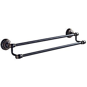YXCNP Bathroom Double Bar Towel Holder, Wall Mounted Aluminum Bath Towel Rod Home Storage Kitchen Towel Rack Bath Towel Holder/Black