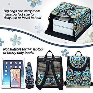 Saintrygo 3 Pcs Women Vintage Embroidery Ethnic Handmade Backpack Flower Crossbody Bag Purse Travel Shoulder Bag (Blue Series)