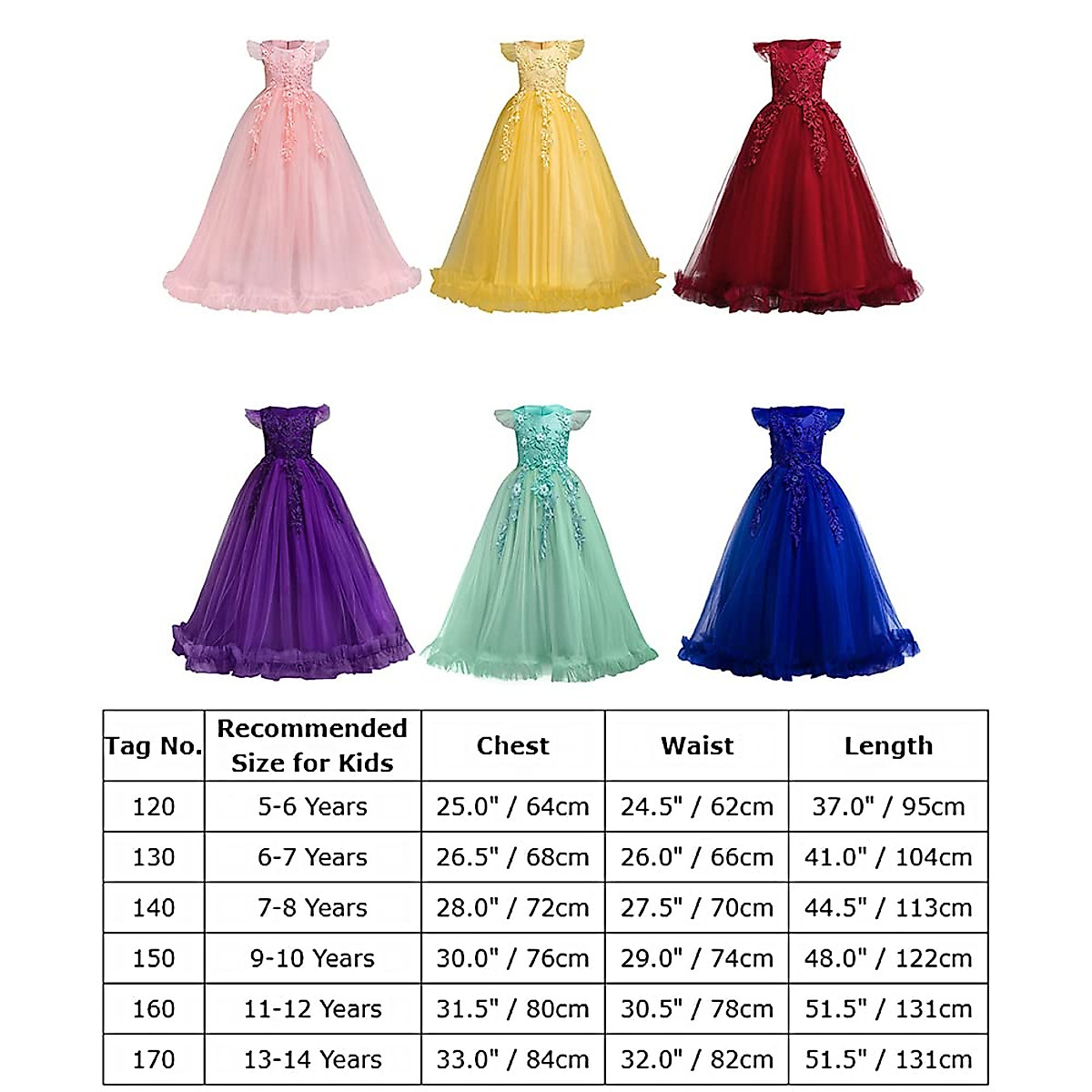 Girls Lace Pageant Party Dress Wedding Flower Girl Maxi Gowns Flower A Line Birthday Dance Evening Tulle Floor Length Skirt Hot Pink 6-7 Years