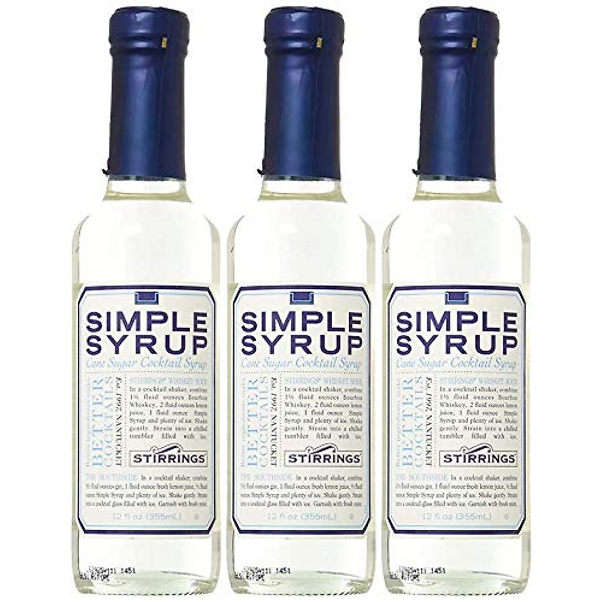 Stirrings Pure Cane Simple Syrup Cocktail Mixer - Excellent Flavoring for Coffee, Tea, and Baking | Pack of (3) | Pure, Natural, and Free of Harmful Preservatives