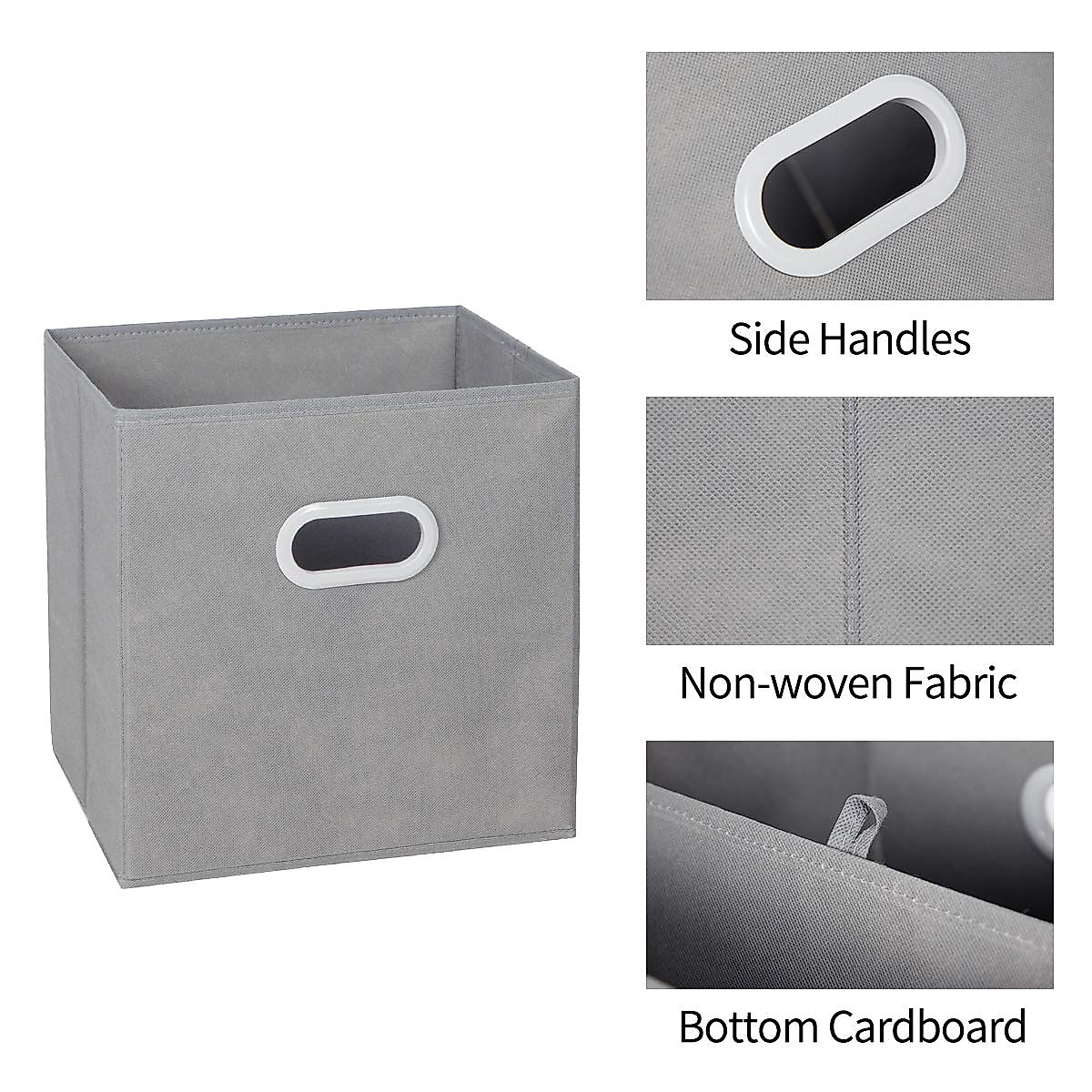 MAX Houser Fabric Storage Bins Cubes Baskets Containers with Dual Plastic Handles for Home Closet Bedroom Drawers Organizers (Cattail Gray)