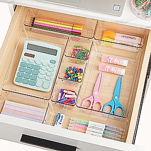 Vtopmart 60 PCS Drawer Organizer, 4-Size Clear Plastic Drawer Organizer Bins Containers for Bathroom and Vanity Storage, Home Organization for Makeup, Kitchen Utensils