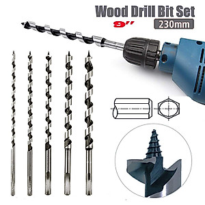 Wood Auger Bits 1/4 in. x 9 in. Screw Point Hex Shank for Wood Deep Hole Drilling