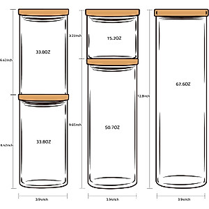 GC GENICOOK Glass Food Storage Jars,Spaghetti Pasta Storage Container,Borosilcate Glass Canister Set with Eco-Friendly Bamboo Lids for Noodles Flour Cereal Coffee Beans - 10 pcs set (Round