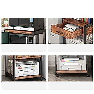 YQ FUNLIS 3-Tier Movable Printer Stand with Storage Home Office Printer Stand with Drawer Rolling Filing Cabinet Printer Cart for Kitchen,Retro