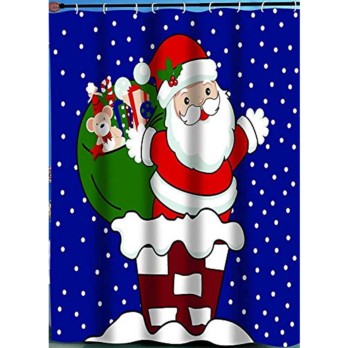 Carnation Christmas Shower Curtain 3 Pack - 1 Each Christmas Santa Up On The Rooftop, Forest Reindeer Friends, Christmas Tubber Ducky - Set 3 Fabric Xmas Shower Curtains