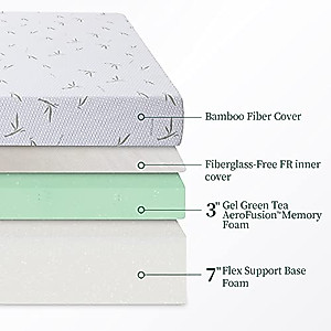 Vyfipt 10 Inch Medium Firm Green Tea Memory Foam Mattress,Cooling Gel Foam, Pressure Relieving, CertiPUR-US Certified, Bed-in-a-Box, White, Full