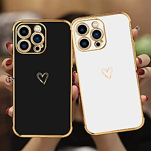 MZELQ Compatible with iPhone 14 Pro Max Case for Women Cute Luxury Love Heart Pattern Design Full Camera Protection Soft TPU Reinforced Corners Protective Plating Edge Phone Case 6.7" 2022 - Black