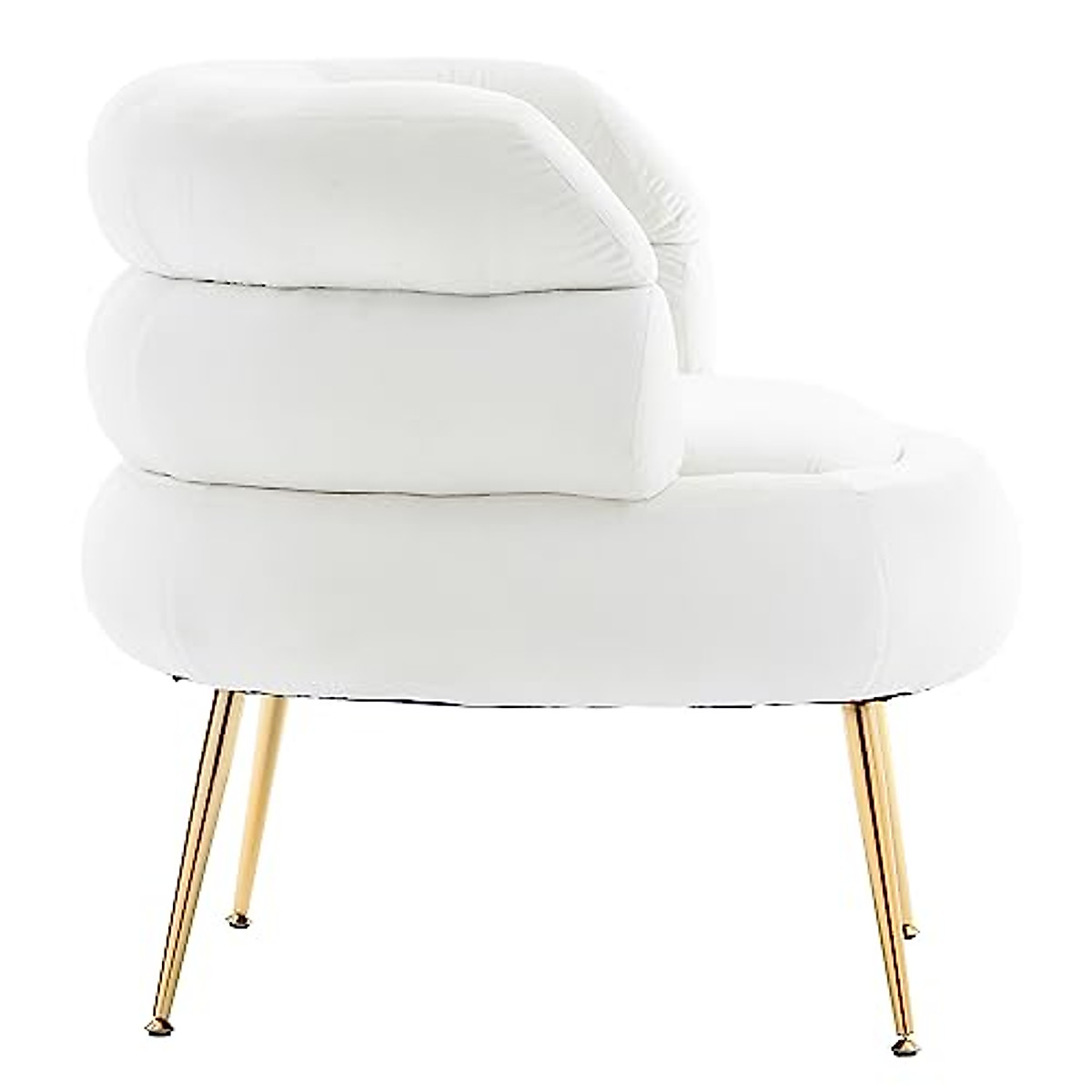 Modern Accent Chair with Ottoman - Barrel Chair with Golden Metal Legs - Velvet Single Sofa Reading Chair - Upholstered Tufted Lounge Chair - Armchair with Footrest for Bedroom Living Room - Beige