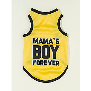 QWINEE Dog Shirts Mom Boy Pet T Shirts Tank for Dogs & Cats,Puppy Shirts,Breathable Letter Pet Clothes for Small Medium Dogs Cats Yellow A Medium