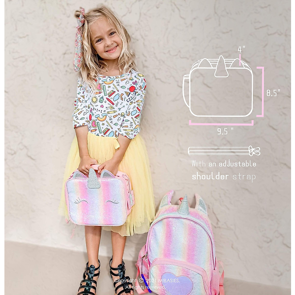 mibasies Kids Insulated Lunch Box for Girls Rainbow Unicorn Bag