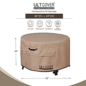 ULTCOVER Patio Fire Pit Table Cover Round 36 inch Outdoor Waterproof Fire Bowl Cover