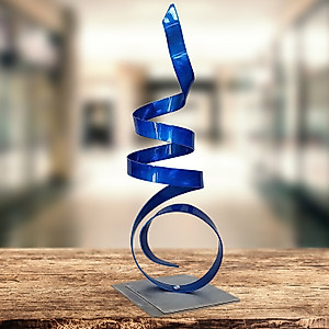 Statements2000 Modern Metal Centerpiece, Abstract Garden Decor, Contemporary Table Top Accent Sculpture - Blue Sea Breeze Accent by Jon Allen - 18"