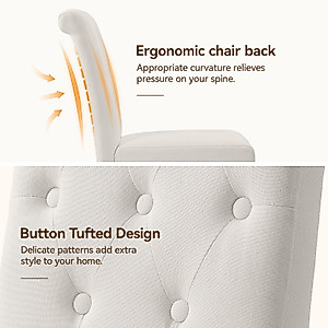 Welzona Upholstered Dining Chairs Set of 4, Button Tufted Parsons Dining Chair with Solid Wood Legs, Modern Fabric Side Chair for Hotel/Dining Room/Kitchen/Restaurant- White