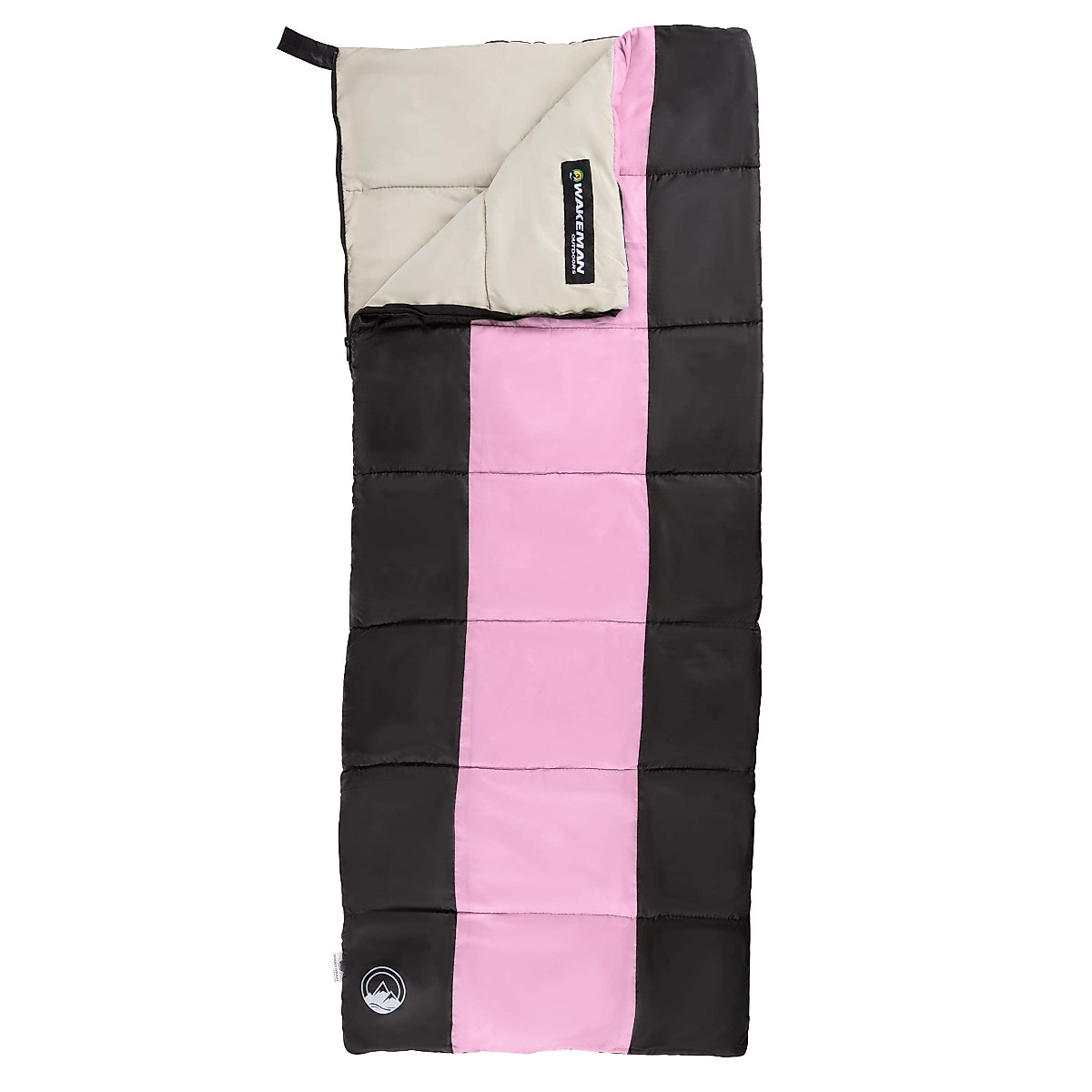 Lightweight Kids Sleeping Bag - Carrying Bag with Compression Straps Included - for Camping, Backpacking, Sleepovers by Wakeman Outdoors (Pink/Black)