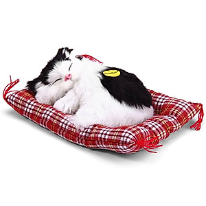 A-Parts Lovely Simulation Animal Doll Plush Cat Toy with Sound Kids Toy Decorations Stuffed Toys Black & White