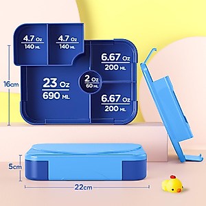HOMETALL Bento Box for Kids - Leakproof Bento Lunch Box with 6 Compartments Portions Lunchbox for Kids Ages 3 to 7 Back to School, BPA-Free Reusable On-the-Go Meal and Snack Packing Containers, Blue