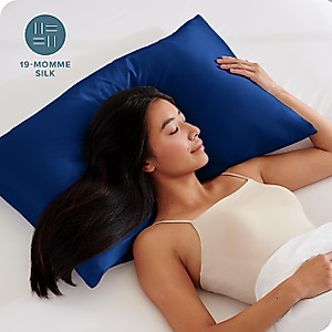 Bare Home 100% Mulberry Silk Pillowcase for Hair and Skin - Ultra Premium 6A Grade 19 Momme Silk Pillow Case - Envelope Enclosure - Breathable Cooling Pillow Cover (Standard, Dark Blue)