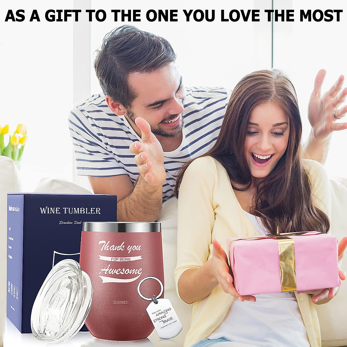 GENUINED Thank You Gifts | Birthday Gifts for Women | Thank You for Being Awesome | Employee Appreciation Gifts | 12 OZ Stainless Steel Insulated Tumbler with Straw