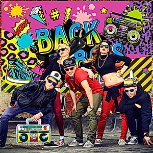 Xuhal 80's Party Decorations Back to the 80s Party Backdrop Banner with Inflatable Radio Boombox and Mobile Phone Latex Balloons for 80s Hip Hop Themed Birthday Photo Booth Background Party Supplies