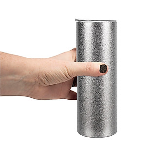 Elanze Designs Cheetah Animal Print Wrap-Around Design 20 Ounce Insulated Stainless Steel Coffee Travel Tumbler Mug Cup, Slide Top Lid & Reusable Straw, Silver Sparkle Glitter