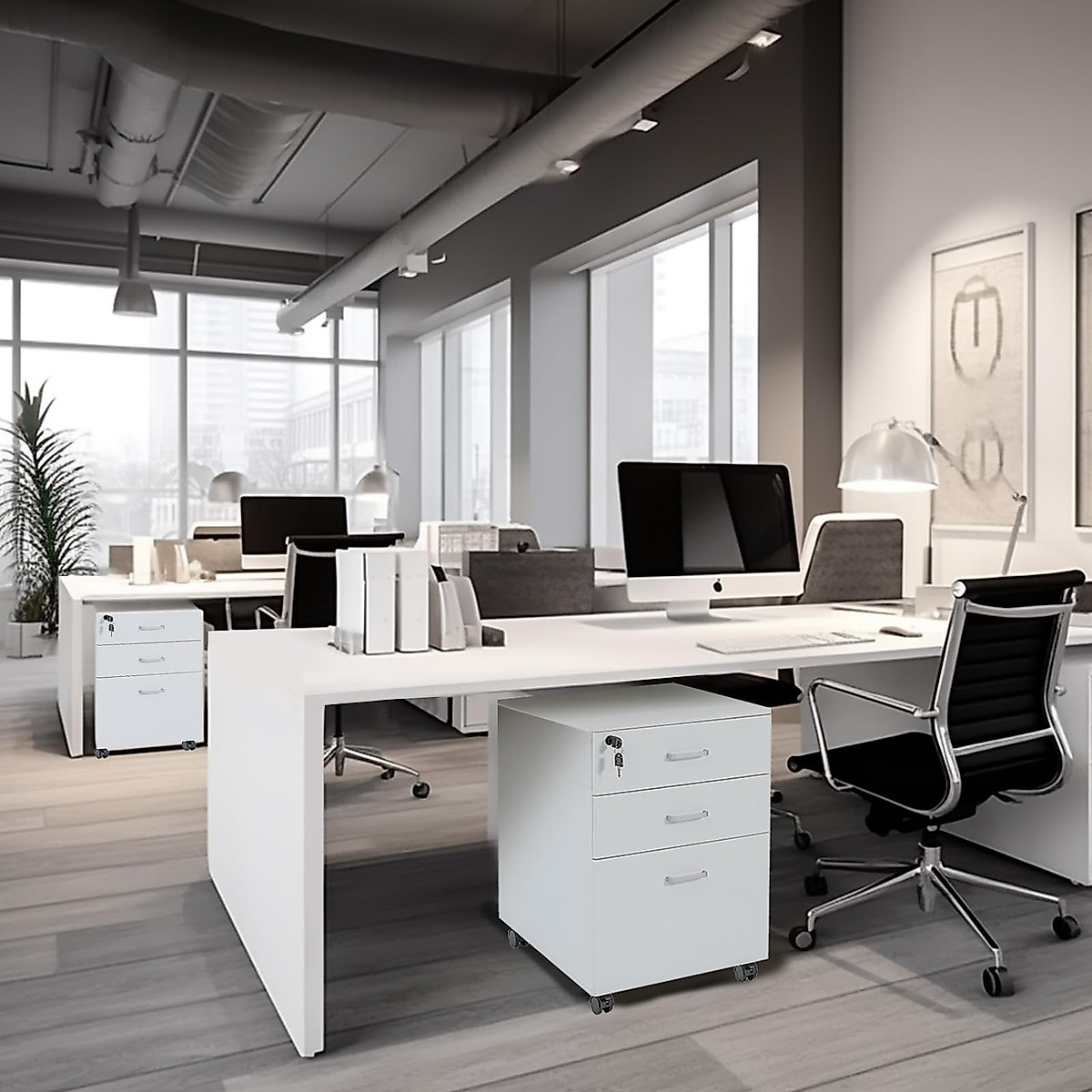 QDSSDECO 3 Drawer Mobile File Cabinet, Rolling Vertical Filing Cabinet fits A4, Legal Paper and Letter Paper for Home Office, White with Lock