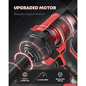 SILVEL Impact Wrench, Cordless Impact Wrench 1/2 inch, Brushless 1/2 Inch Impact Gun, 370 Ft-lbs Max Torque(500N.m), 21V Li-ion Battery, 6Pcs Sockets, Electric Impact Driver