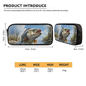Ouhene Largemouth Bass Fish Pencil Case for Men Women,Large Capacity Pencil Box for Boys Girls,Pencil Case Pouch with Zipper for School Work Travel