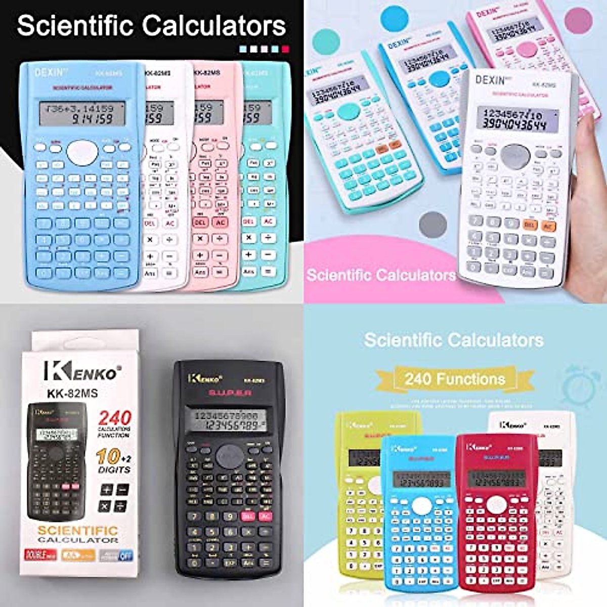 Scientific Calculators for Students, Scientific Calculator 240 Functions 2 Line 10+2 Digits, Scientific Calculators Desktop, Desk Math Calculator for School (White)