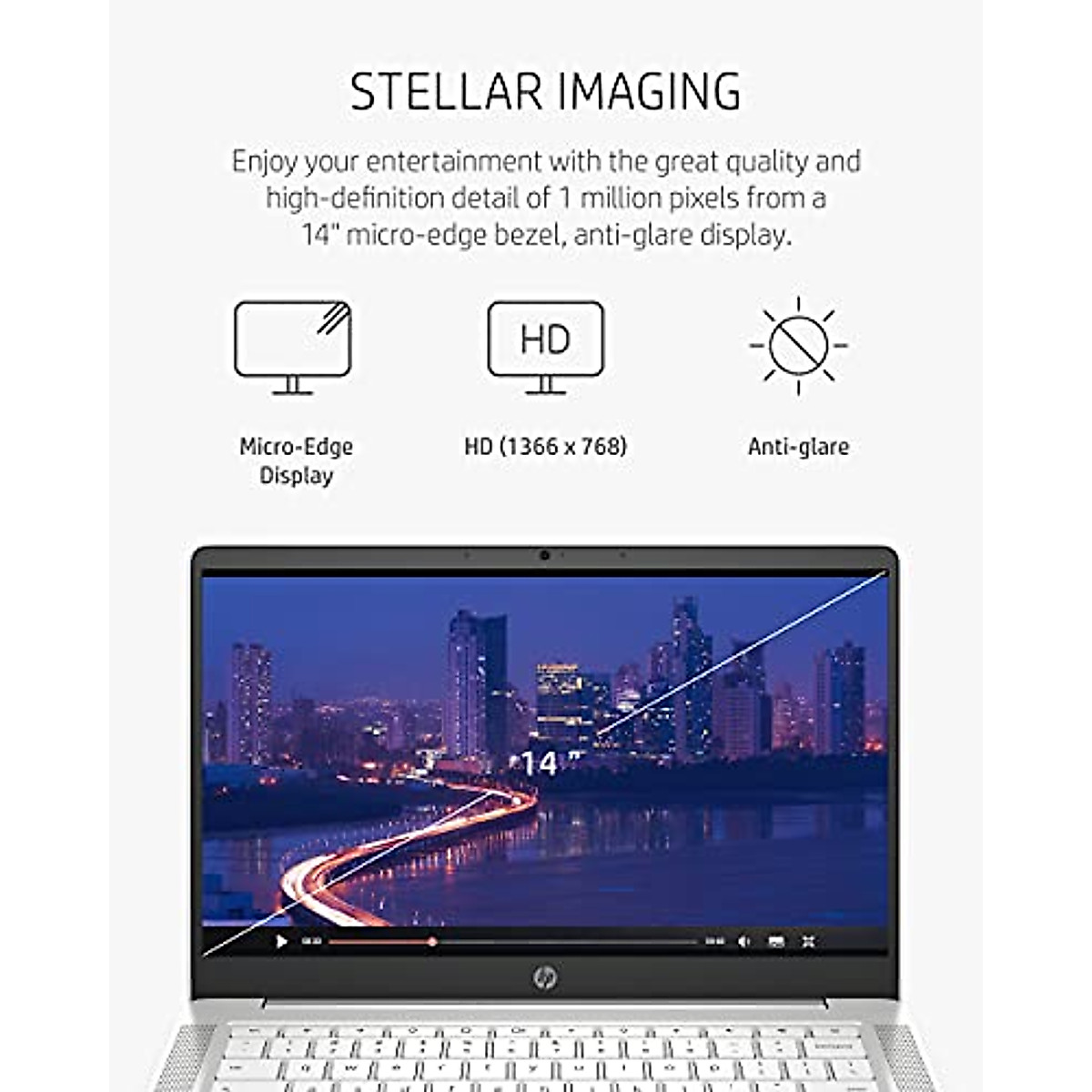 HP Chromebook 14 Laptop, Intel Celeron N4000 Processor, 4 GB RAM, 32 GB eMMC, 14” HD Display, Chrome, Lightweight Computer with Webcam and Dual Mics, Home, School, Music, Movies (14a-na0021nr, 2021)