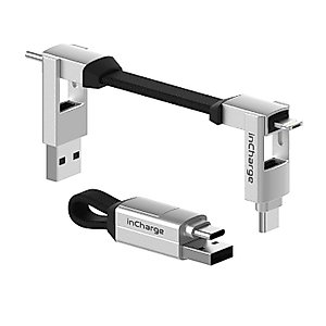 Rolling Square inCharge 6 Portable Keychain Charger Cable, 6-in-1 Multi Charging Cable, Moon White for Laptop