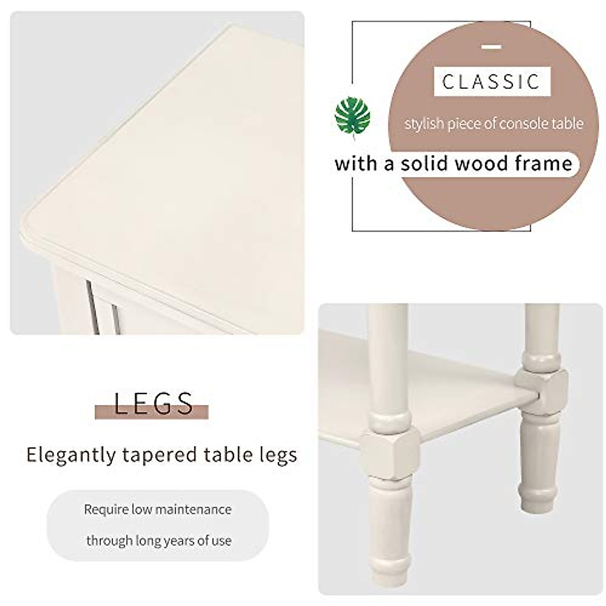 Merax Narrow Console Sofa Table Sideboard with 3 Storage Drawers and Bottom Shelf for Living Room, Entryway/Hallway, Ivory White