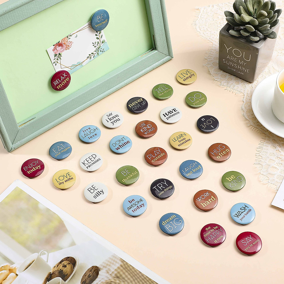 30 Pieces Motivational Round Fridge Magnets Inspirational Round Quote Magnets Positive Saying Round Magnets Funny Colorful Motivation Magnets for Classroom Office Home Decor