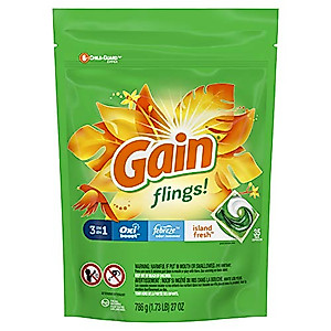 Gain Flings Liquid Laundry Detergent, Island Fresh Scent, 35 Count, HE Compatible