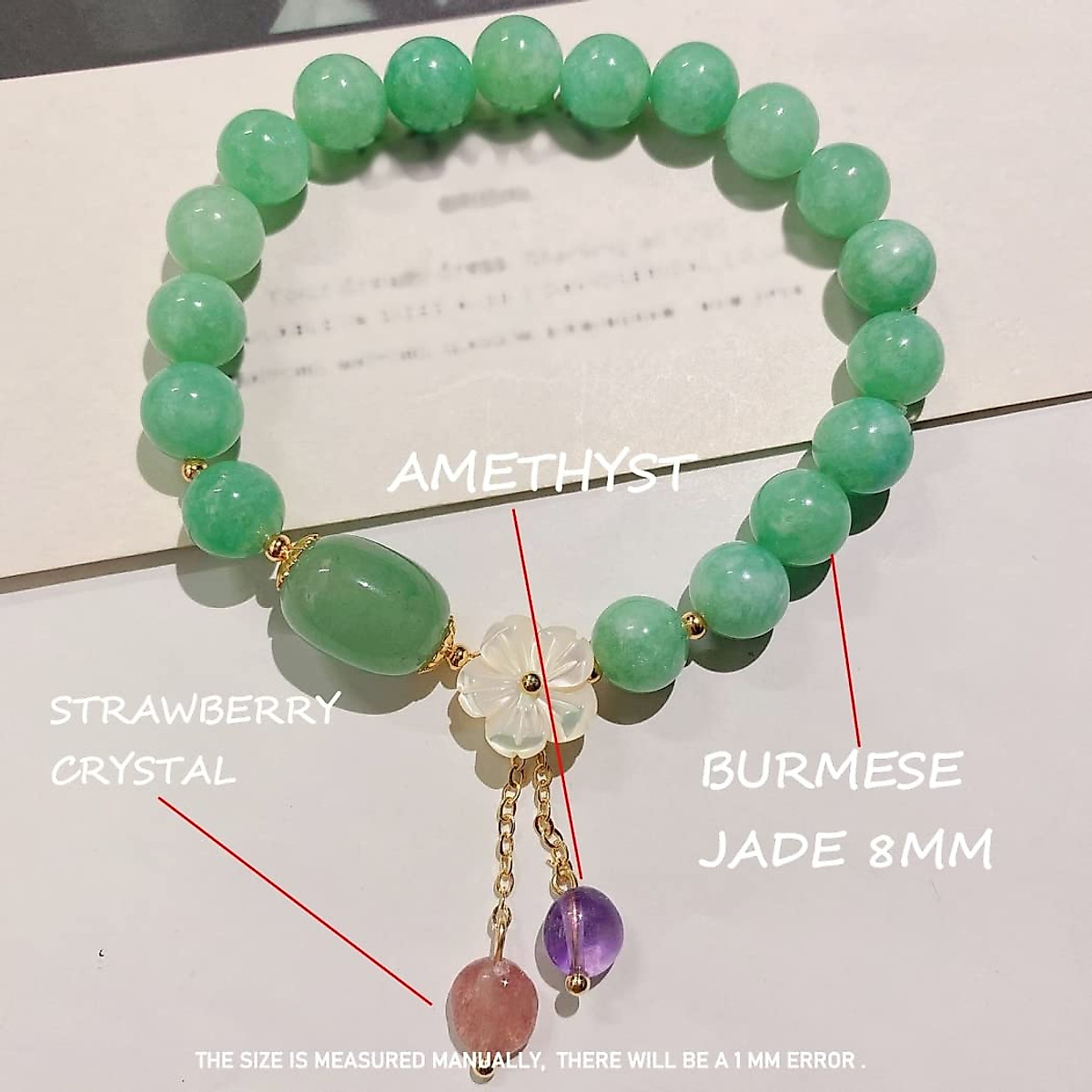 Feng Shui Jade Wealth Bracelet Authentic Jade Lotus 14K Gold Jewelry Healing Chakra Meditation Crystal Amulet Lucky Wealth Ward Off Evil Spirits Bracelet Gifts for Women Men